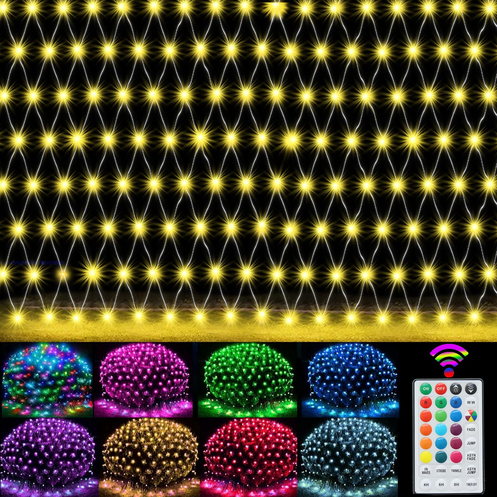 RGB Net Lights, Color Changing Outdoor LED Christmas Mesh Lights, 9.8ft x 6.6ft 204 LED Net Light Halloween Decorations, Connectable Plug in Waterproof Tree Christmas Light Bushes Wedding Garden Decor