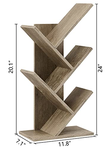 Hoctieon 2-Set Tree Bookshelf, 4 Shelf Bookcase, Modern Book Storage, Free Standing Tree Bookcase, Utility Organizer Shelves for Home Office, Living Room, Bedroom, Light Brown