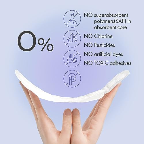 Livlit Super Long Overnight Pads Sanitary Pads, 100% Organic Cotton from Texas, Heavy Absorbency, Powerful Leak Protection, Unscented, Extra Long Length Pads for Women (10 Count)