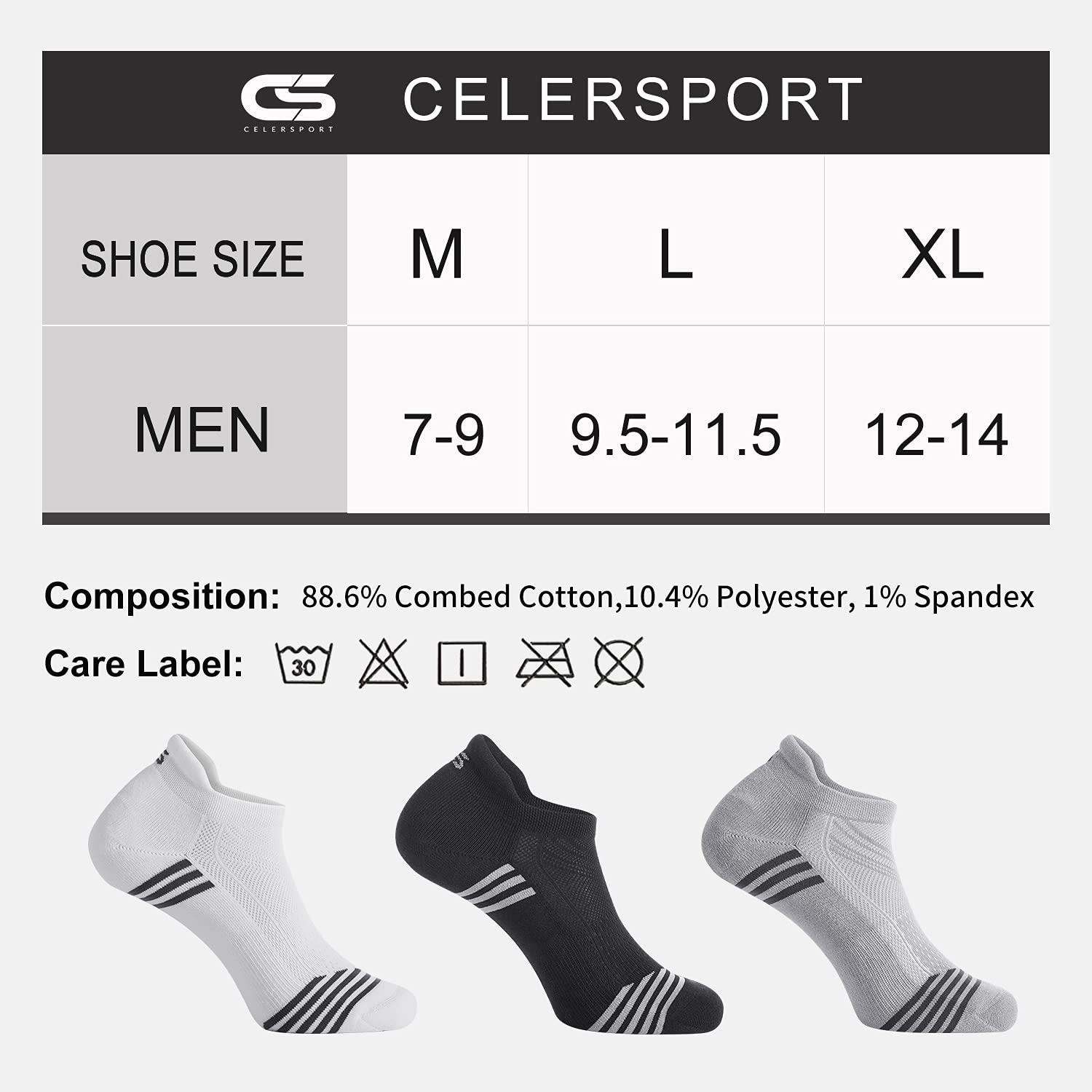 CelerSport Ankle Athletic Running Socks Low Cut Tab Sport Socks for Men Black Medium