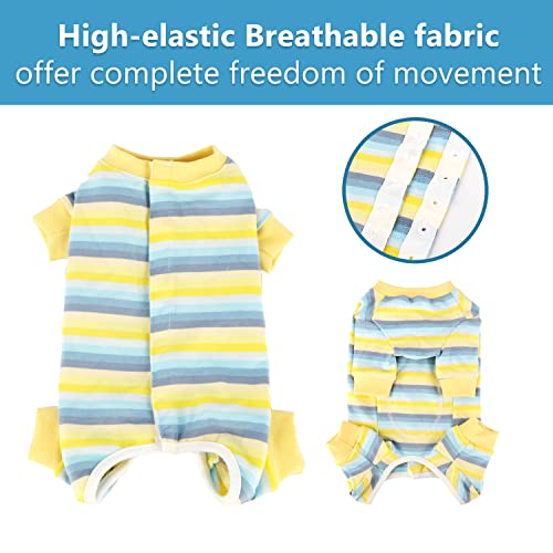 Etdane Dog Surgical Recovery Suit Pet After Surgery Onesies Long Sleeve for Female Male Doggy Alternative Cone E-Collar Blue/Yellow Stripe/S
