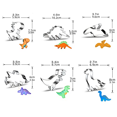 Dinosaur Cookie Cutters,hitsuki Stainless Steel Cookie Cutter Metal Cookie Cutters Fun Dino Cookie Cutters,Dinosaur Cookie Cutters for Kids Dinosaur Pancake Molds,6 Pcs