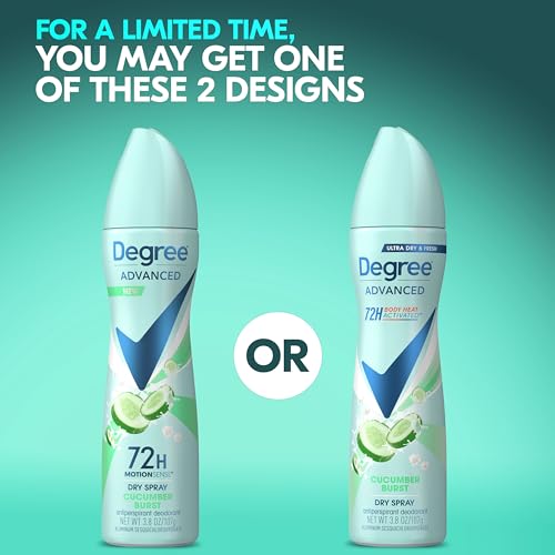 Degree Antiperspirant Deodorant Cucumber Burst 3 count Dry Spray 72-Hour Sweat & Odor Protection Deodorant Spray For Women With Body Heat Activated Technology 3.8 oz