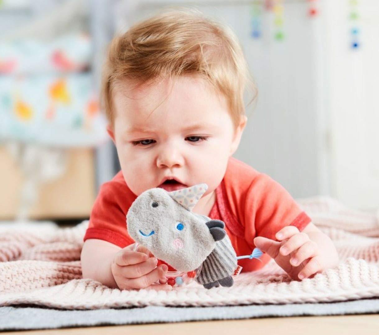 Rhino Fabric Clutching Toy with Removable Plastic Teething Ring