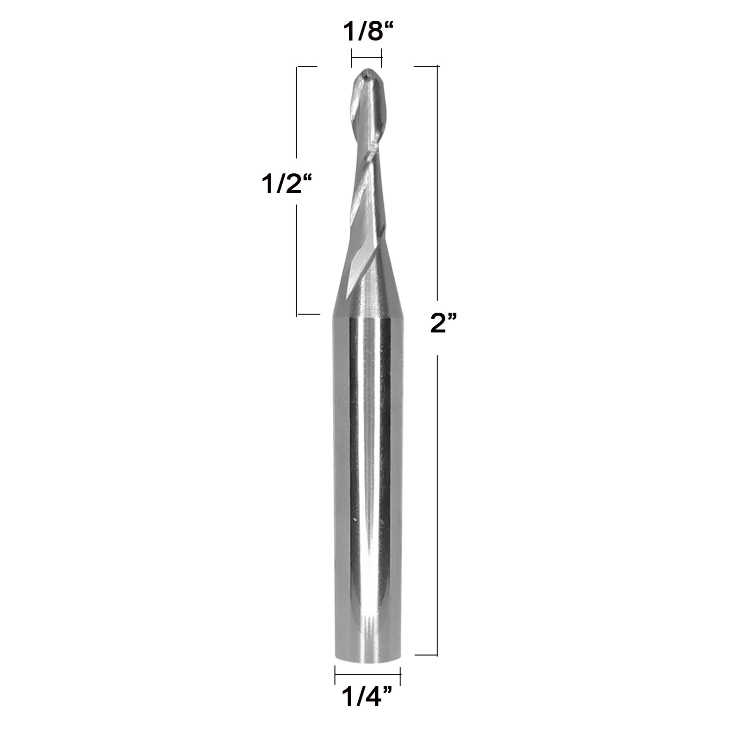 DashHound BRB218 Ball Nose Spiral Bit Solid Carbide CNC Router Bit Up Cut with 1/4 Shank, 1/8"CD X 1/2"CL X 1/4"SD X 2OL
