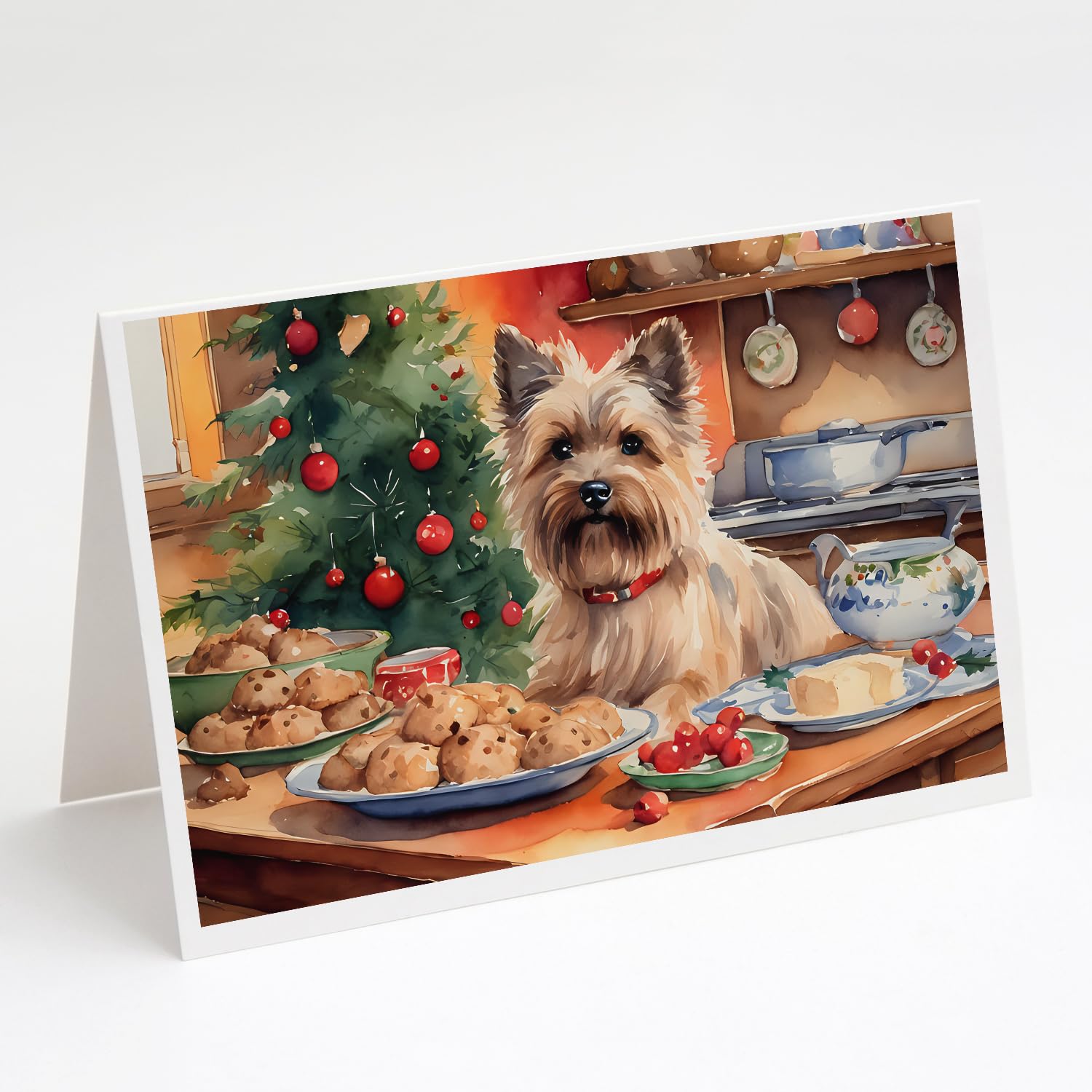 Caroline's Treasures DAC3755GCA7P Cairn Terrier Christmas Cookies Greeting Cards Pack of 8 Blank Cards with Envelopes Whimsical A7 Size 5x7 Blank Note Cards
