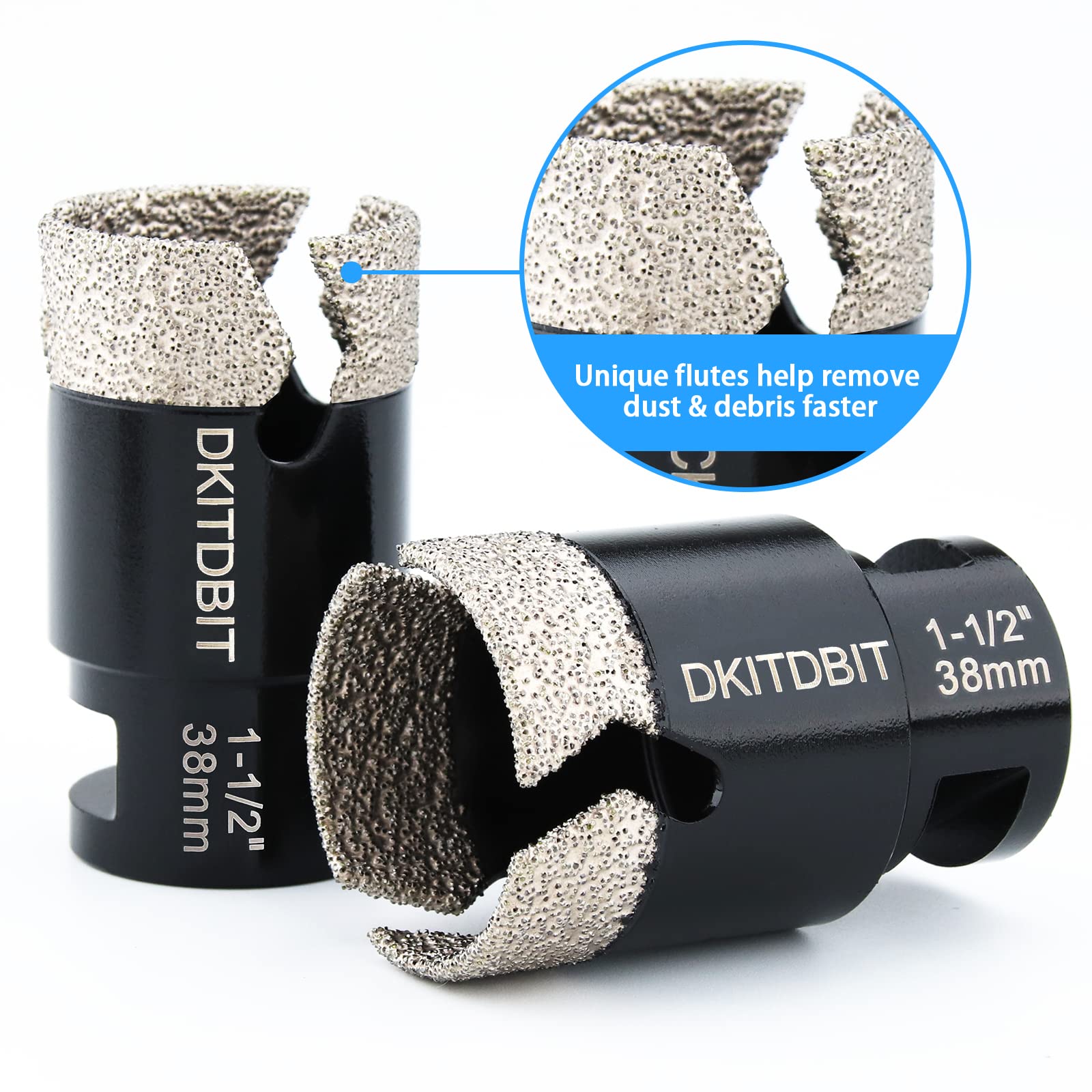 Dry Diamond Core Drill Bits 1-1/2”, 38mm Diamond Hole Saws for Porcelain Granite Tiles Brick Concrete Work with Angle Grinders & Electric Drills