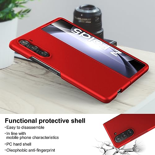 redluckstar Case for Samsung Galaxy Z Fold 5,Thin Slim Fit Matte PC with Non-Slip Built in Screen Protector Full-Body Protection Built in Screen Protection Phone Cover for Galaxy Z Fold 5 (Red)