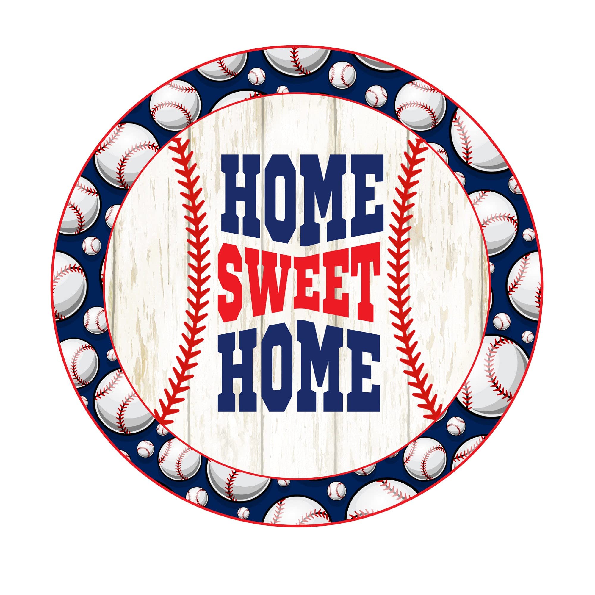 Round Metal Tin Sign Rustic Wall Decor Wall Plaque Baseball Wreath Sign, Summer Wreath Sign,Suitable for Home Garden Kitchen Bar Cafe Restaurant Garage Wall Decor Retro Vintage 12x12 Inch
