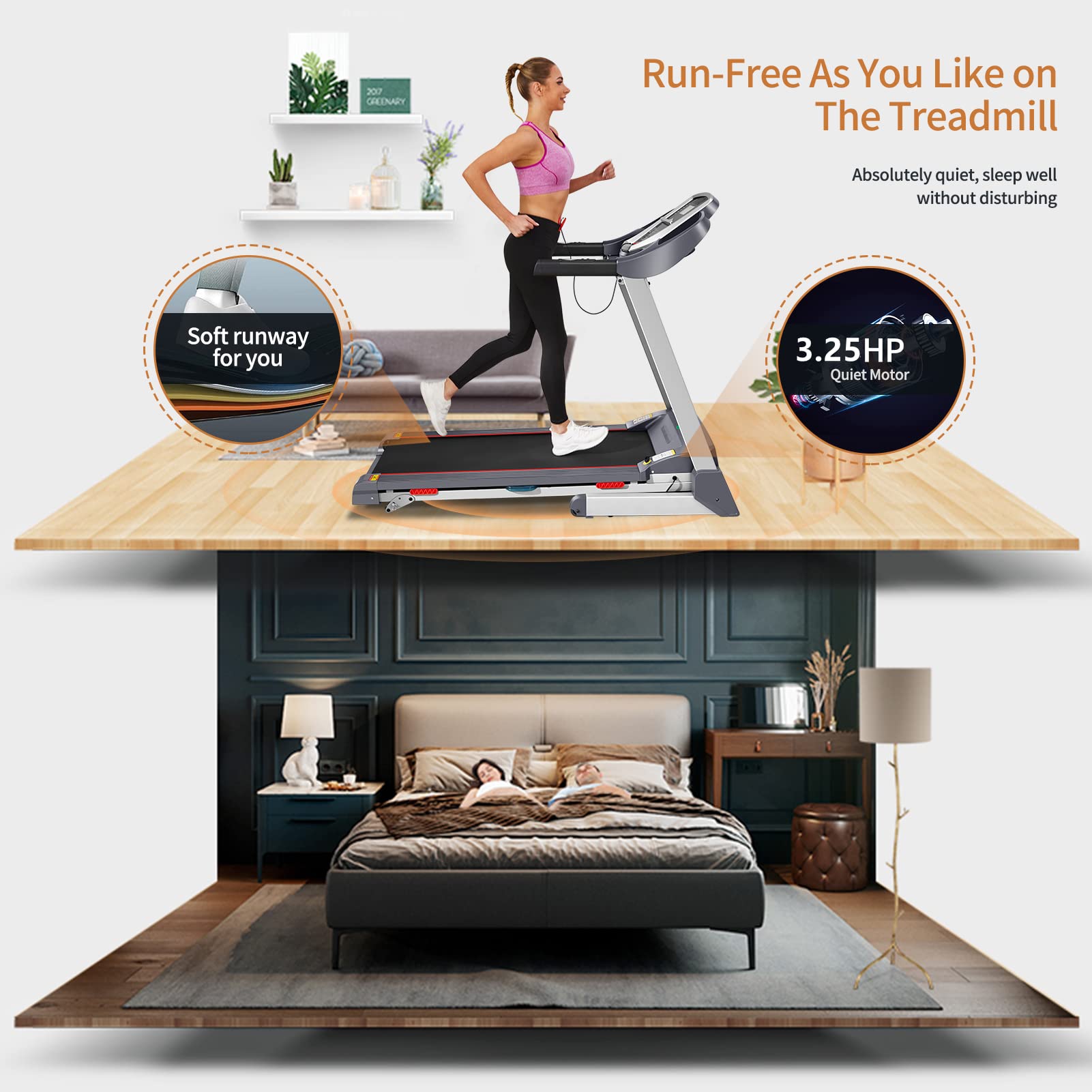 Caroma Treadmill 300 lbs with Auto/Manual Incline, Folding Treadmills with Smart APP&Bluetooth Speaker&Advanced Shock Absorber, Max 3.25HP Motor, Max Speed 9MPH, Extra Wide Running Area, Light Gray