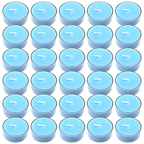 Kenking Lotus Scented Tealight Candles, 30 Pack Soy Wax Light Blue Tea Lights in Clear Cup, 4-5 Hour Burn Time for Dinner Table, Halloween Christmas and Holiday