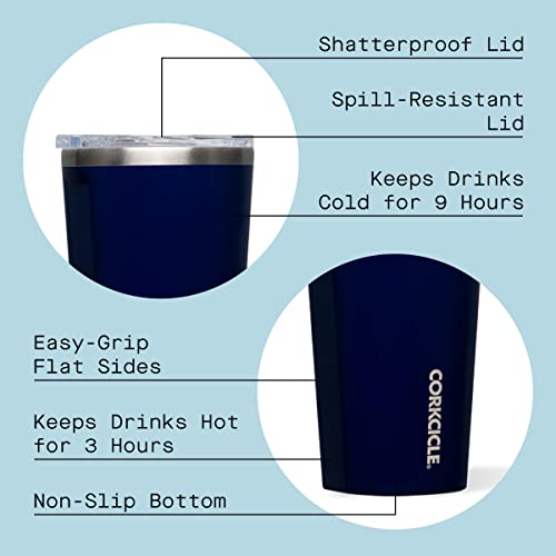 Corkcicle Classic Triple Insulated Coffee Mug with Lid, Gloss Midnight Navy, 24 oz β Stainless Steel Travel Tumbler Keeps Beverages Cold 9+hrs, Hot 3hrs β Cupholder Friendly Travel Coffee Tumblee