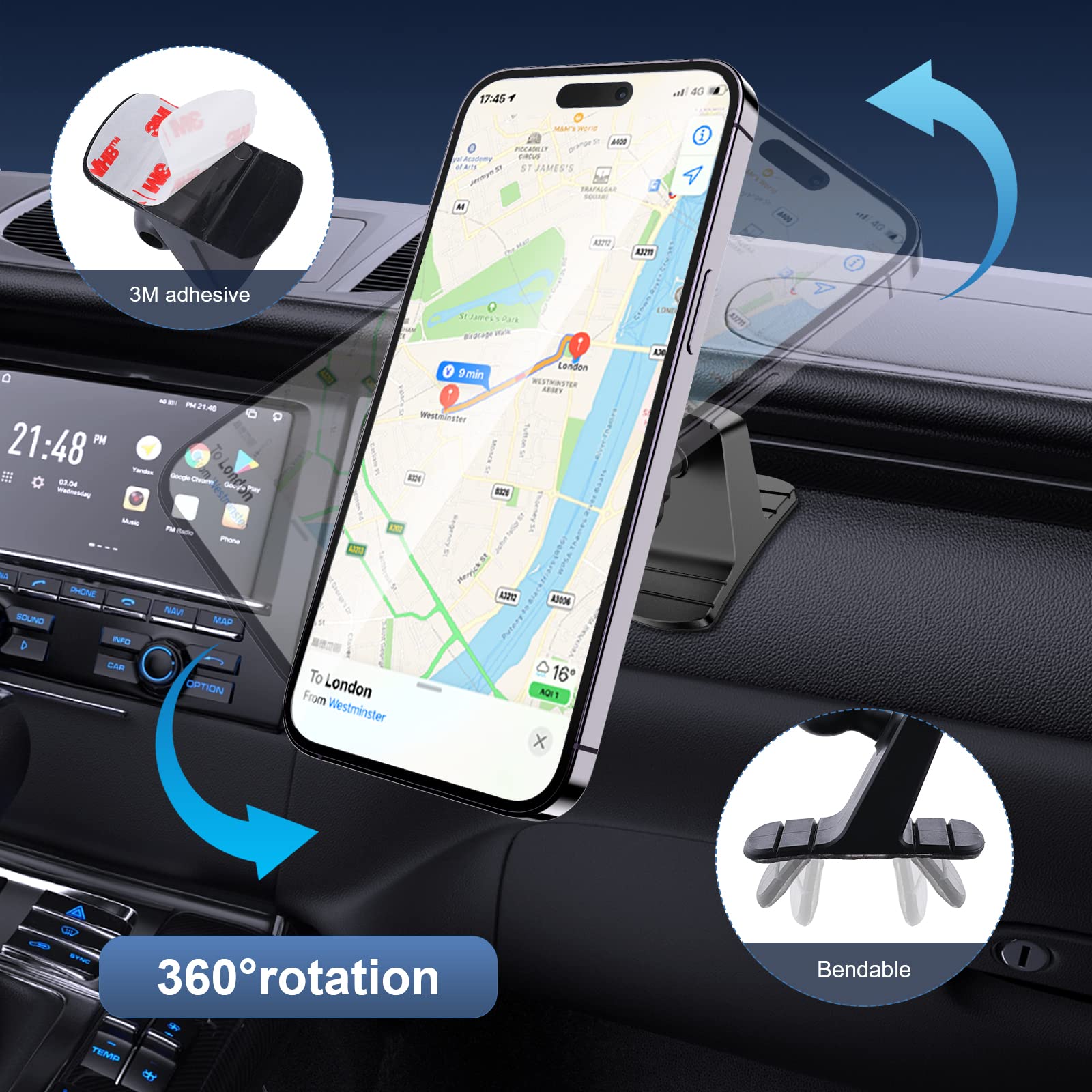 Car Phone Holder for Collapsible Grip/Socket Mount,3 in 1 Air Vent Car Mount,Dashboard Sticker Holder,Suction Cup Phone Holder,Socket Grip for Fits All Smartphone,Used On Car, Home,Office