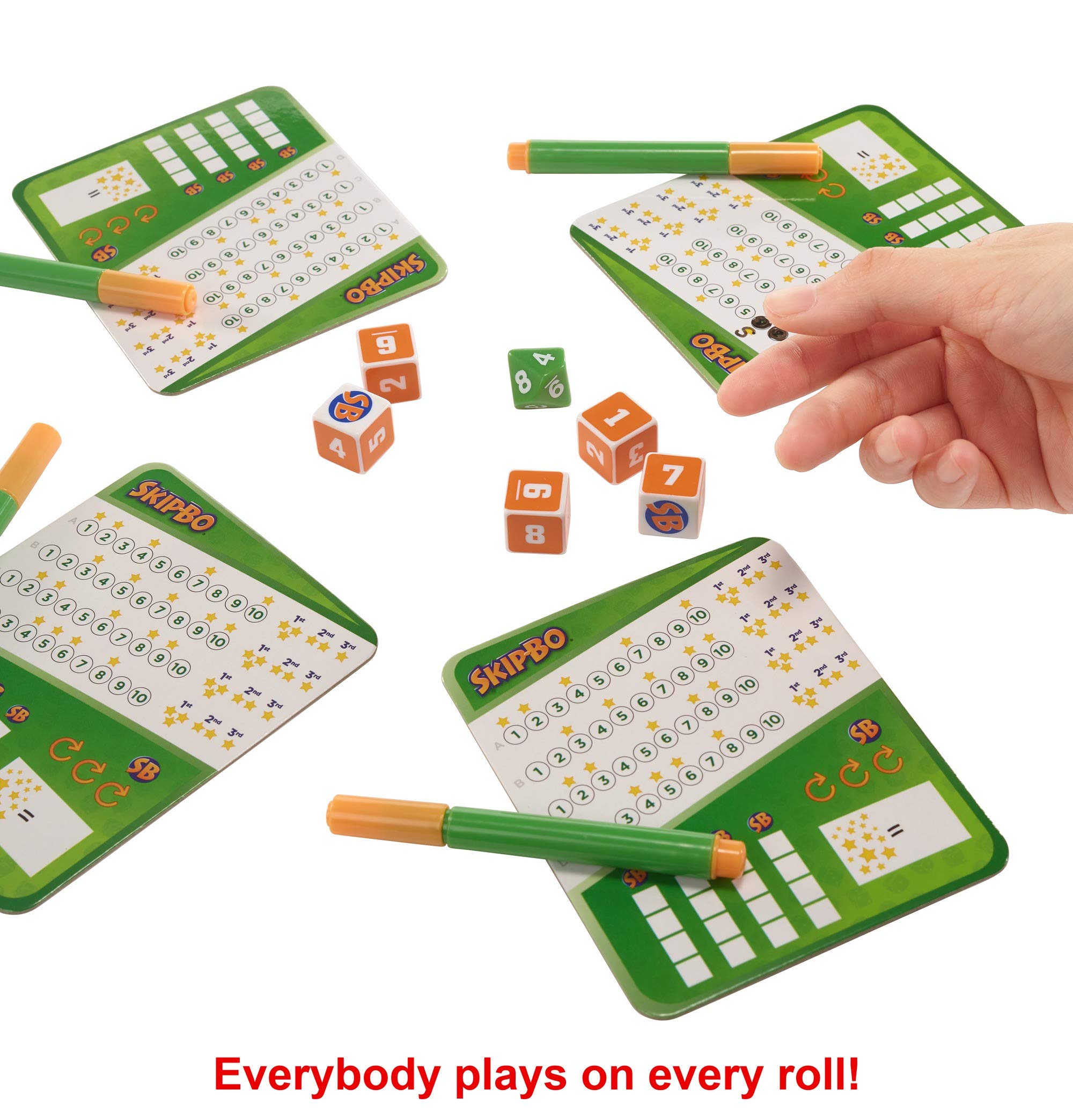 Mattel Games Skip-Bo Roll & Write Family Dice Game with Dry Erase Boards and Markers for 7 Years Old and Up, Multicolor
