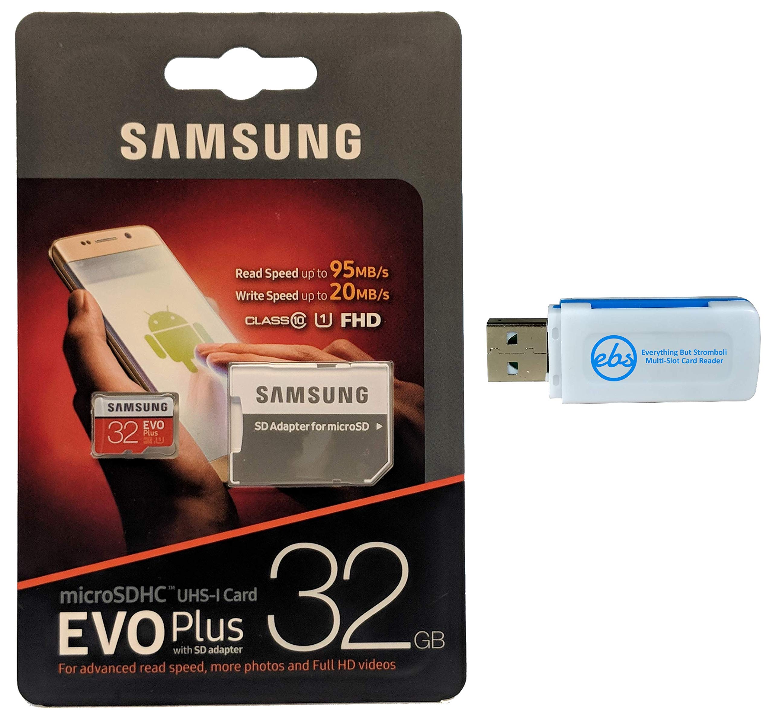 Samsung 32GB Micro SDHC EVO Plus Memory Card with Adapter Works with Samsung Galaxy Note 10+ Cell Phone, Note 10+ 5G Smartphone (MB-MC32G) Bundle with (1) Everything But Stromboli SD, TF Card Reader