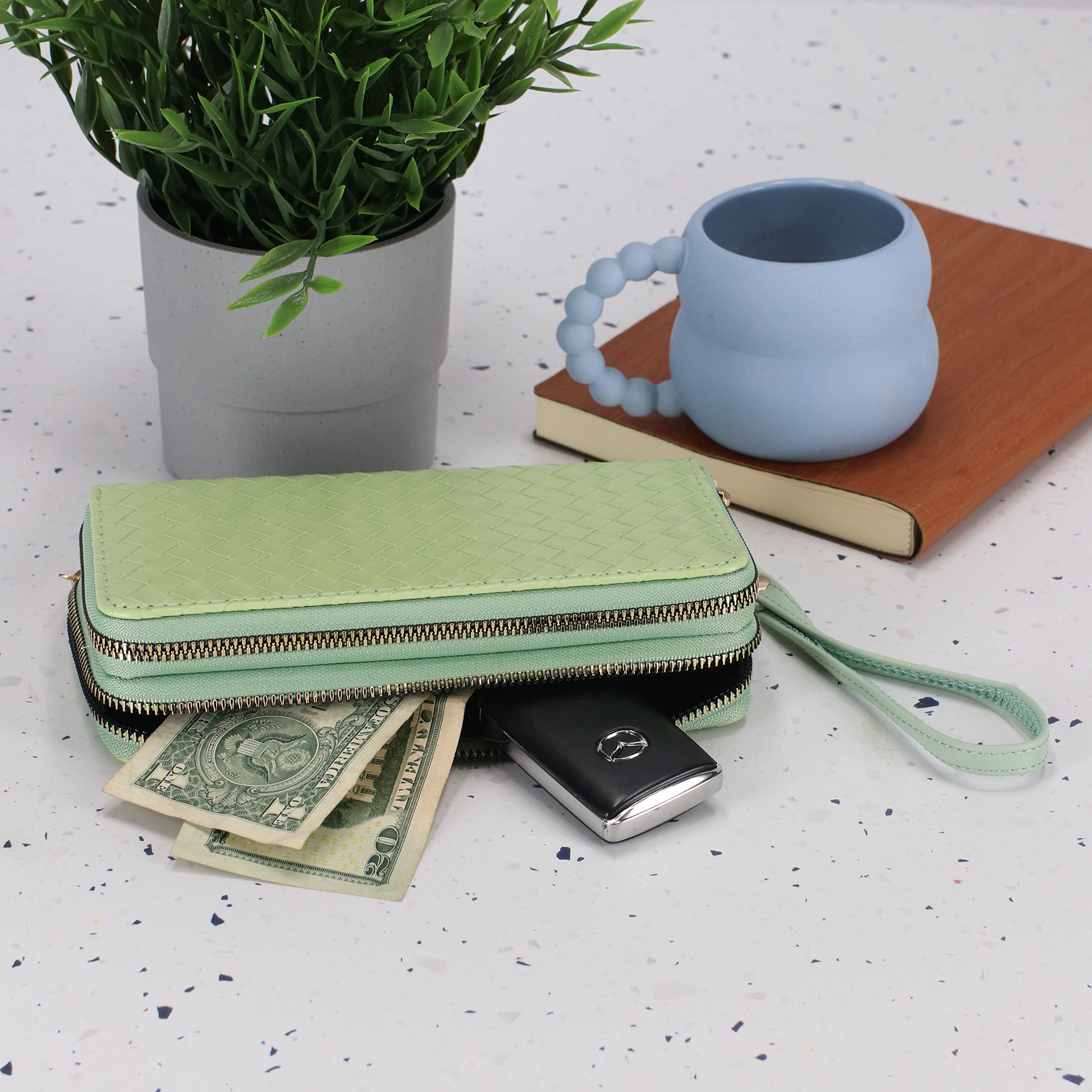 Couture Gems Black Wristlet Purses For Women Wallet DOUBLE ZIPPER Wallets Clutch Purses For Women Handbag Wallet Womens