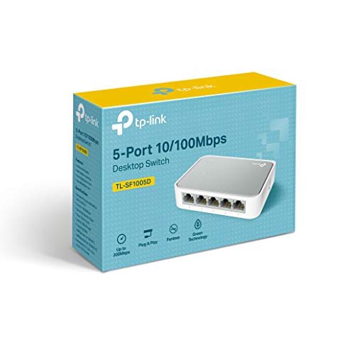 TP-Link 5 Port 10/100 Mbps Fast Ethernet Switch | Desktop Ethernet Splitter | Ethernet Hub | Plug & Play | Fanless Quiet | Desktop Design | Green Technology | Unmanaged (TL-SF1005D),White