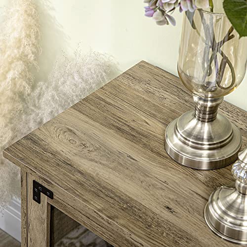 HOMCOM Farmhouse Sideboard, Buffet Cabinet, Coffee Bar Cabinet with 4 Glass Doors, Credenza, Distressed Grey