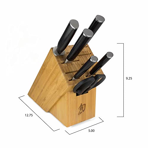 Shun Cutlery 7-Piece Essential Knife Block Set, Includes Classic 8β Chef, 6β Utility, 9β Bread & 3.5β Paring Herb Shears, Handcrafted Japanese Kitchen Knives, Black
