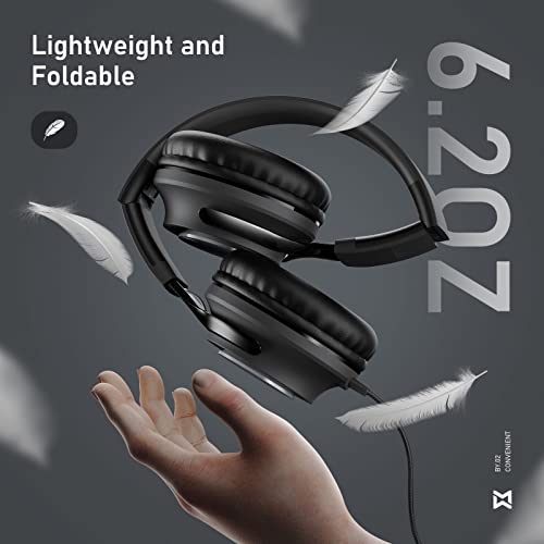 Mevoix On Ear Headphones with Microphone, Wired Headphones for Adults Teens Kids, Deep Bass, Memory Foam Earpads, Foldable Noise Isolating Wired Stereo Headphones for Computer Laptop Smartphone