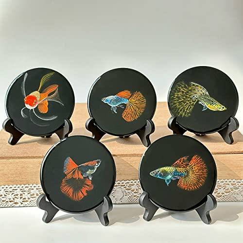 Hand-Painted Betta Fish on Resin Disc - Unique & Trending Ornaments - Office & Aquarium Accesory - Collectibles & Décor [Apatite Collection] (Blind Box, Random)