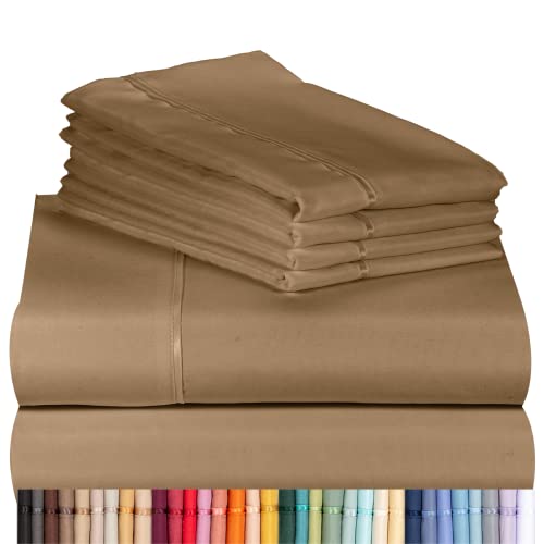 LuxClub 6 PC Queen Sheet Set, Bamboo Sheets Queen Size, Deep Pockets 18" Eco Friendly Wrinkle Free Cooling Sheets Machine Washable Hotel Bedding Silky Soft - Dark Khaki Queen