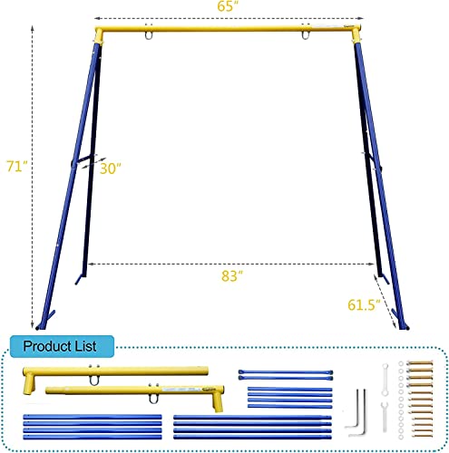 Hishine Swing Stand Heavy Duty Swing Frame Full Steel Metal Frame Swing Set for Backyard, Blue&Yellow (Swing NOT Included)