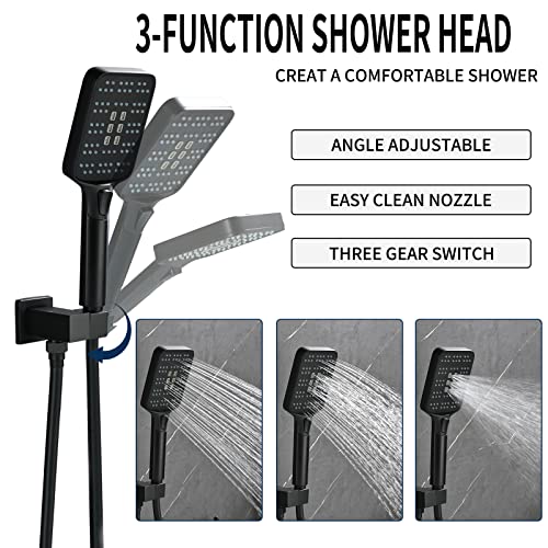 DIFEINI Shower Faucet Set Matte Black Shower System with 10 Inches Stainless Steel Rainfall Shower Head Pressure Balance Rough-in Valve Trim Kit Shower Fixture Combo Set,6012B