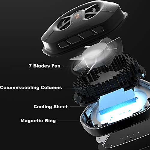 Phone Cooler Yvweos Portable Phone Cooler Magnetic Phone Cooling Fan Radiator 2A Compatible with All Mobile and iPad for Gaming, Live Streaming, Outdoor Vlog - Black