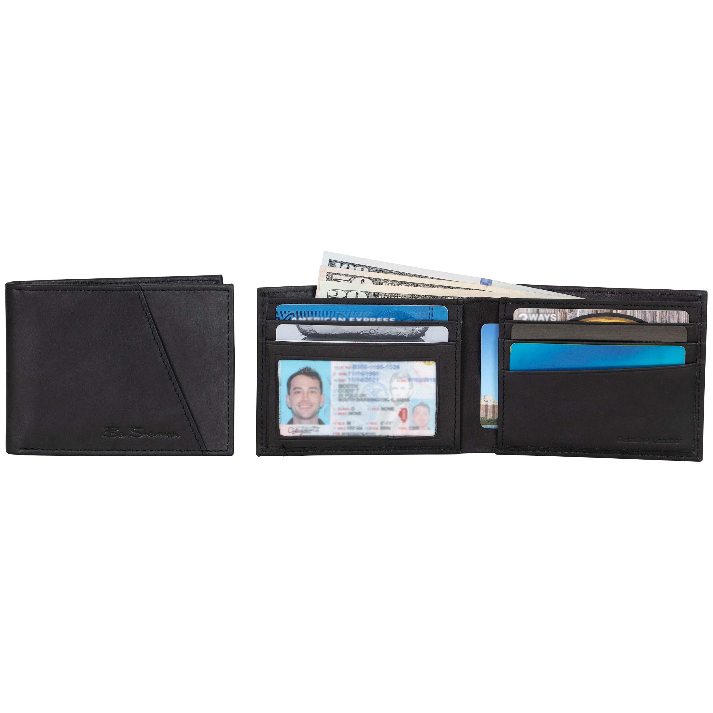 Ben Sherman Men's Manchester Bifold Slim Wallet Full-Grain Leather RFID Minimalist Gift Box, Marble Black Wa, One Size