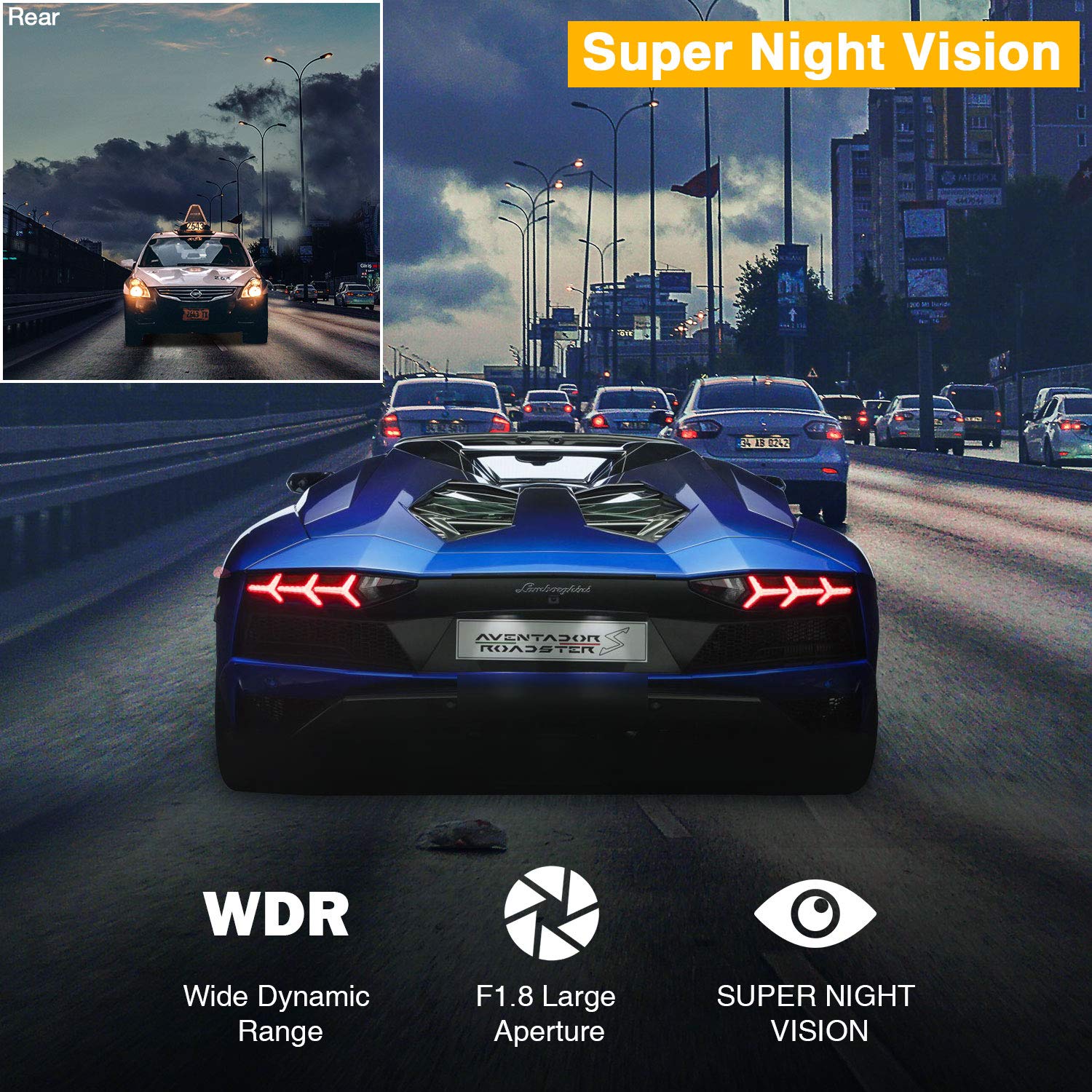 cambase Dash Cam 4K Front and 1080P Rear Car Camera Driving Recorder with Night Vision, Motion Detection, Parking Monitoring, G-Sensor, Loop Recording, 3inches IPS Screen, 170° FOV, Max Support 256GB