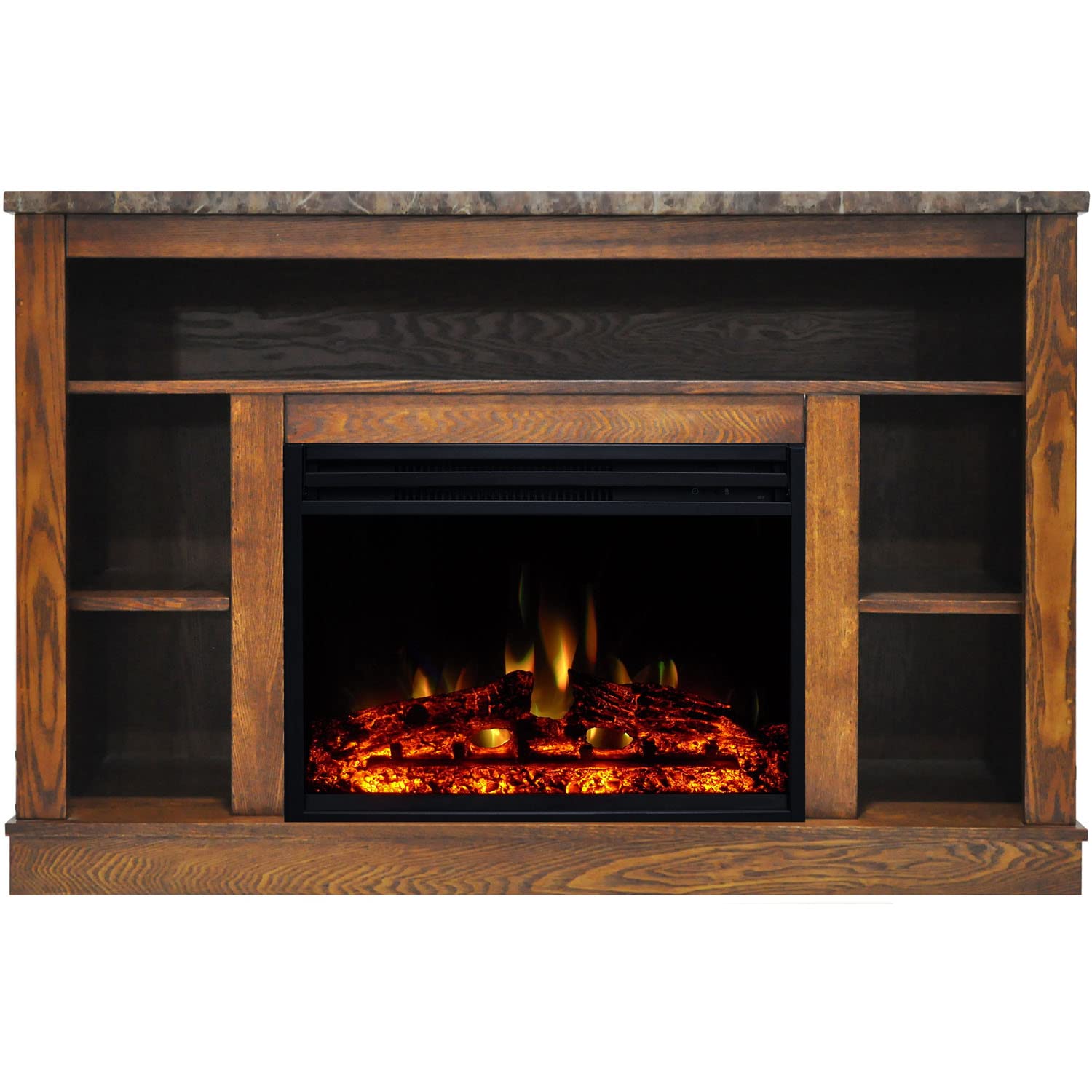 Cambridge Seville 47'' Freestanding Electric Fireplace with Log Insert, Remote, Multi-Color Flame, Walnut Mantel, For Rooms up to 210 Sq.Ft., Adjustable Heat Settings, Timer
