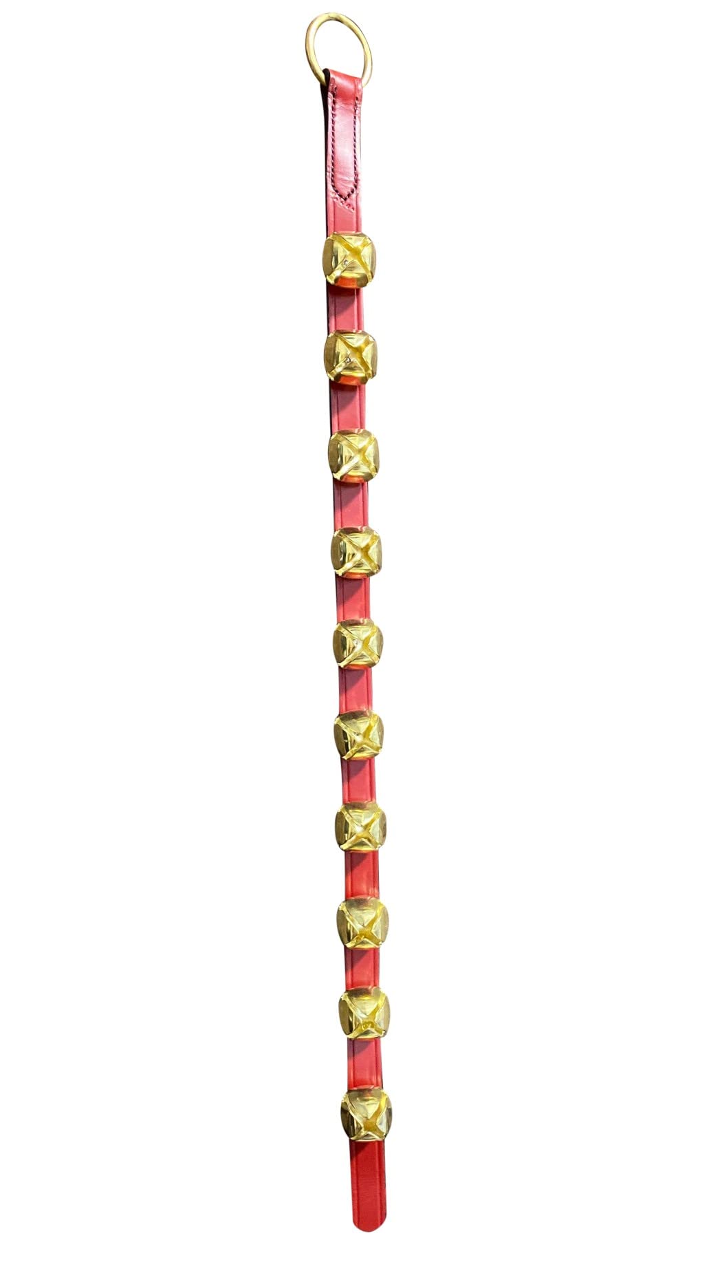 RRD Hanging Sleigh Bells for Door – 10 Brass Door Hanging Bell on Red Leather Strap - Multi-Purpose Jingle Bell Door Christmas Sleigh Bells & Dog Training Bells