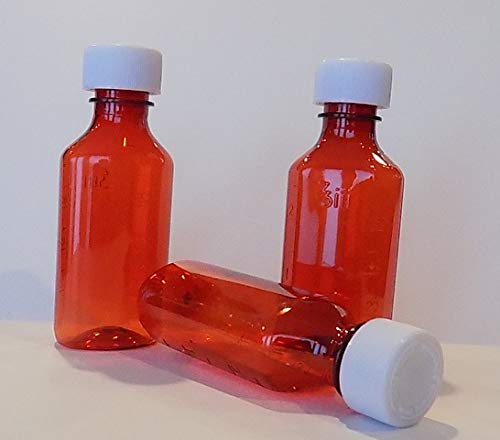 Graduated Oval 8 Ounce Amber RX Medicine BPA Free Plastic Bottles with Caps-Pharmaceutical Grade-6 Pack 6 Bottles 6 Caps