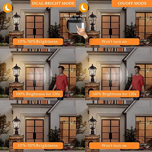 Dusk to Dawn Motion Sensor Outdoor Post Lights Exterior lamp Post Light Fixture, Waterproof Pole Lanern Black with Clear Tempered Glass for Garage Patio Garden Front Door