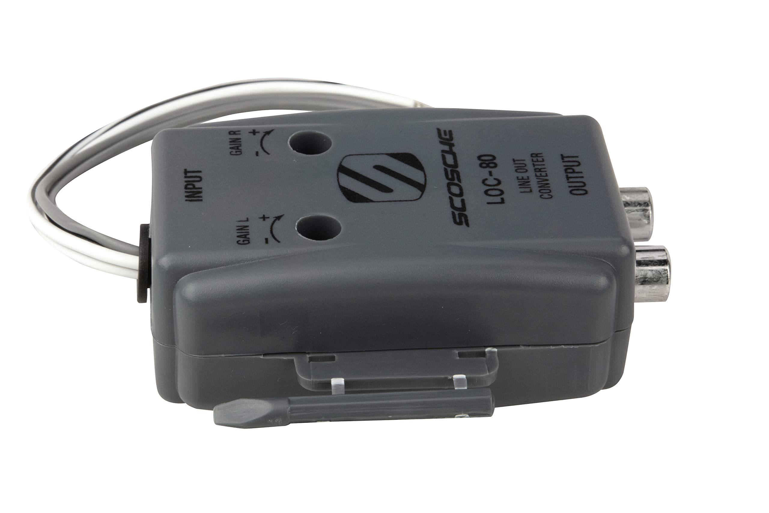 Scosche LOC80 Line Output Converter Adjustable Amplifier Add On Module for Car Stereo, 2-Channel Speaker Wire to RCA Adapter