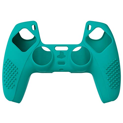 PlayVital Aqua Green 3D Studded Edition Anti-Slip Silicone Cover Skin for ps5 Controller, Soft Rubber Case for ps5 Wireless Controller with 6 White Thumb Grip Caps