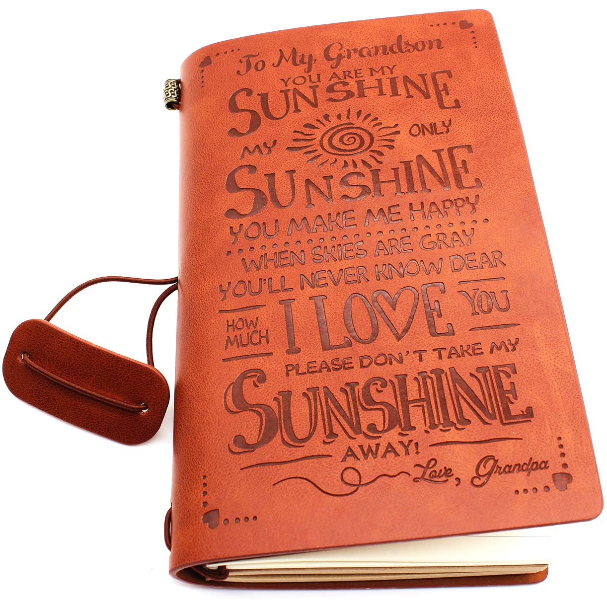 Leather Journal – Gifts from Grandpa to Grandson, Birthday, Holiday, Christmas, New Year – 1 Set (sunshine)