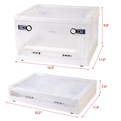 Homeforce Closet Organizers and Storage - Stackable Storage Bins with Lids and Wheels, 23 Gal Collapsible Plastic Storage Containers, 2 Pack Foldable Box for Dorm Bedroom Organizing,White