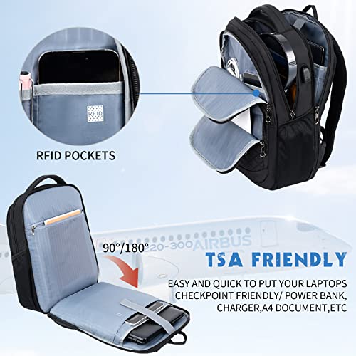 KROSER Travel Laptop Backpack 17 Inch Large Computer Backpack Water-Repellent Daypack with USB Charging Port RFID Pockets for Work/Business/College/Men/Women(Quilted)
