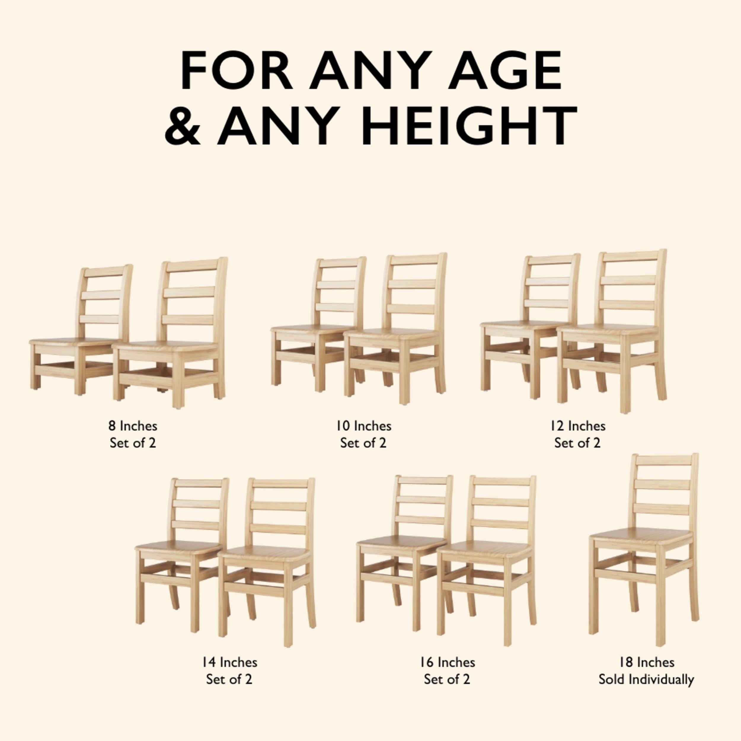 Foundations Little Innovators 8"; 2 Pack Kids Wooden Ladderback School Chairs - Durable Rubberwood Fully-Assembled - Kid Chairs for Daycare and Classrooms
