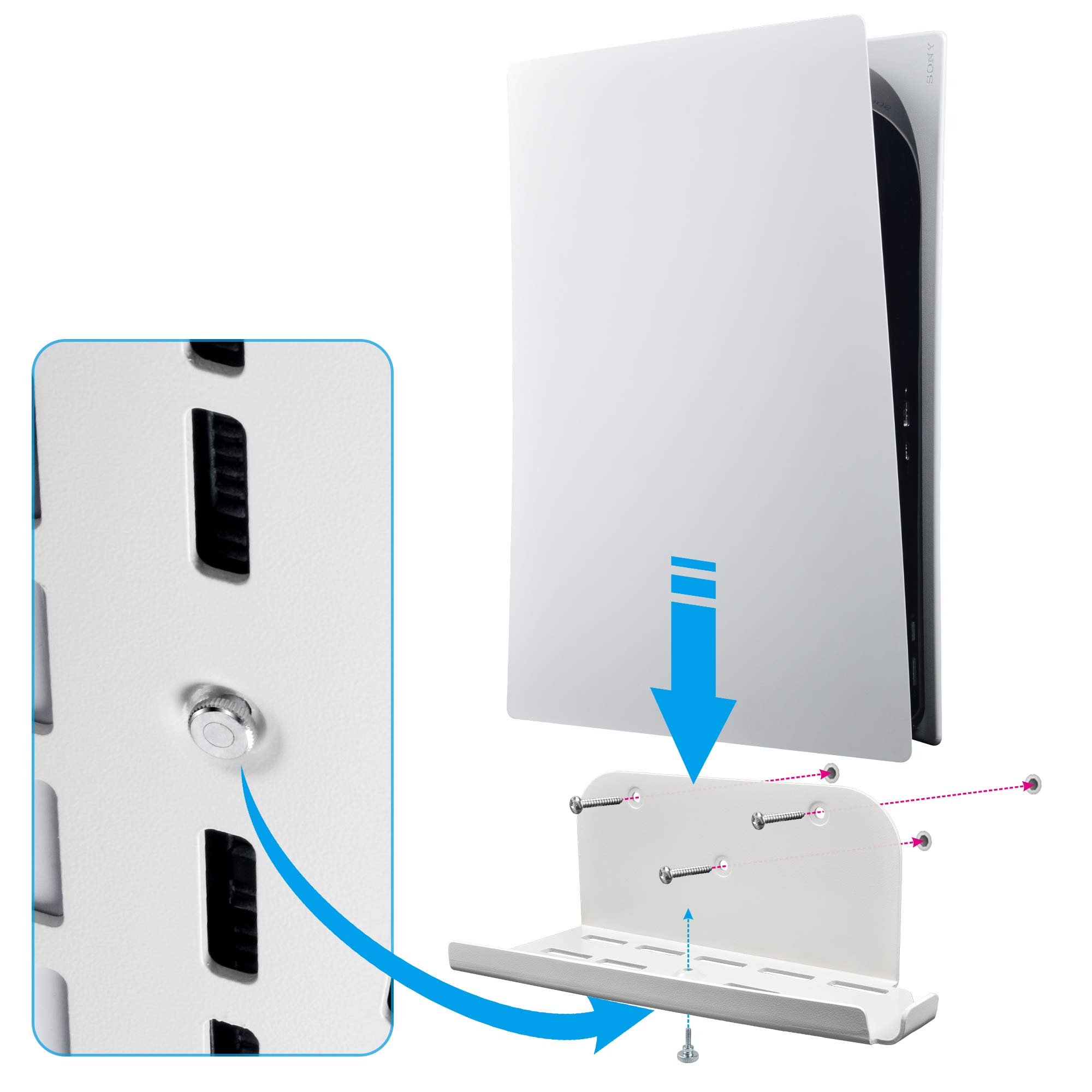PETIMETI Wall Mount Stand Holder For PS5, Playstation 5 Mount with Ventilation Hole and Space Saving
