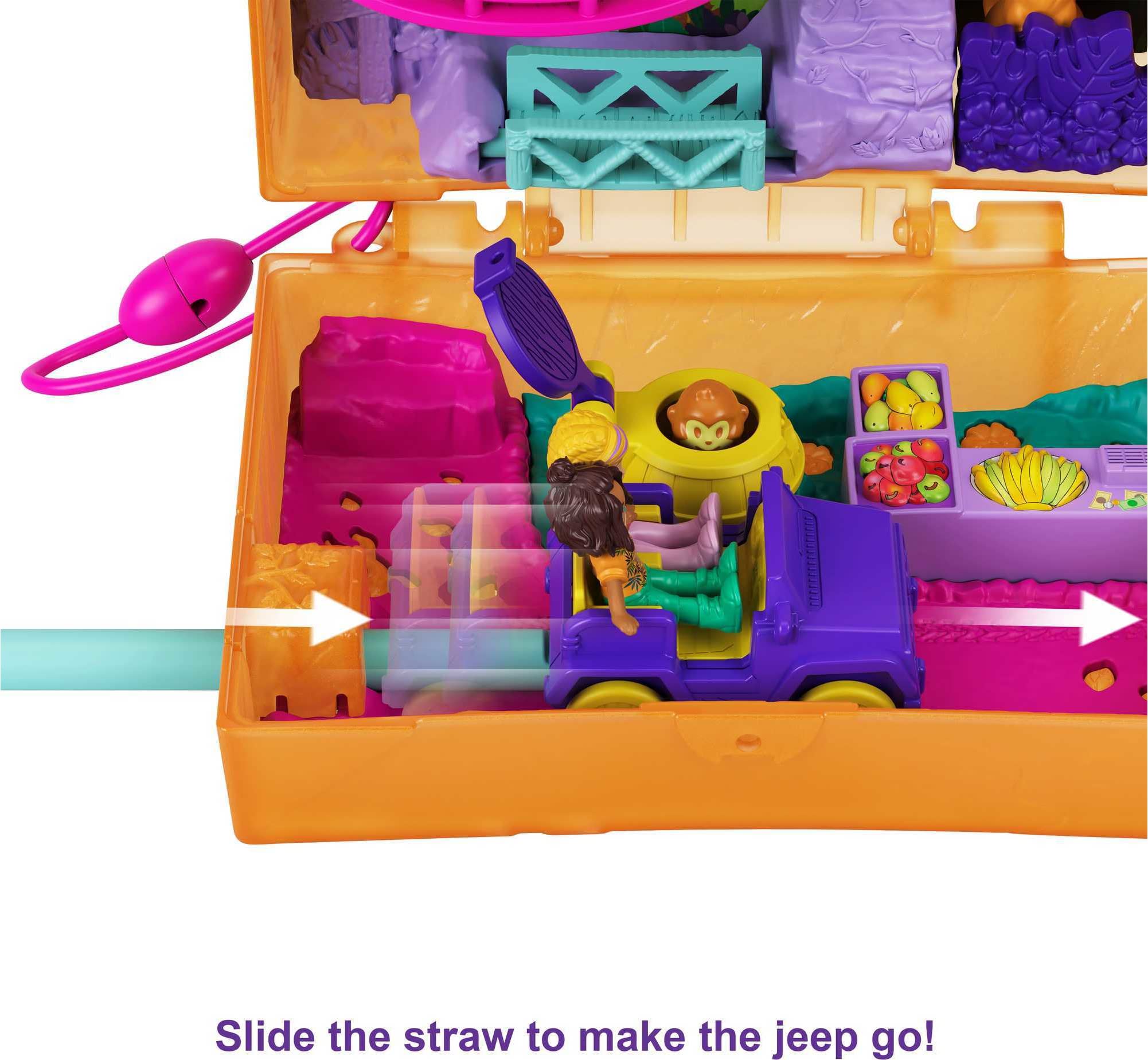 Polly Pocket Playset, Travel Toy with 2 Micro Dolls, Pet Sloths & Surprise Accessories, Jungle Safari Compact