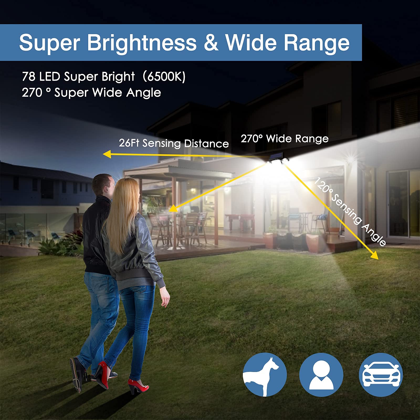 RJFOYB Motion Sensor Outdoor Lights, Adjustable 3 Heads Solar Outdoor Lights, 270° Wide Angle, IP65 Waterproof Security Lights Motion Outdoor for Garage Yard Garden Porch