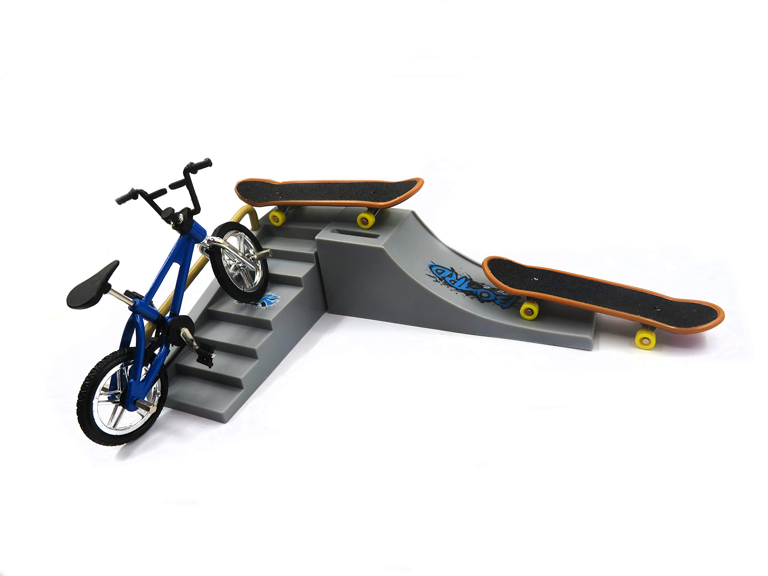 QKILL 17 in 1 Fingerboard Ramps Set Finger Toys with Ramp/Mini Finger Skateboards Finger Mini Bikes/Swing Board with Replacement Wheels and Tools (Gray Ramp Kit)