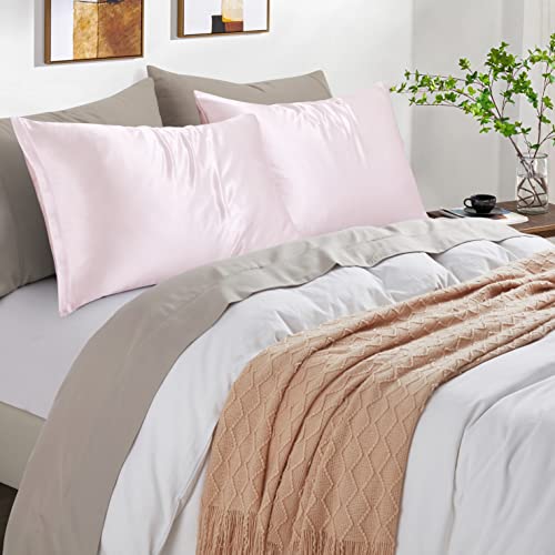 HommxJF Satin Pillowcases with Zipper （20x26）,Standard Size Pillowcases Set of 2, Blush Pink Silk Pillowcase for Hair and Skin