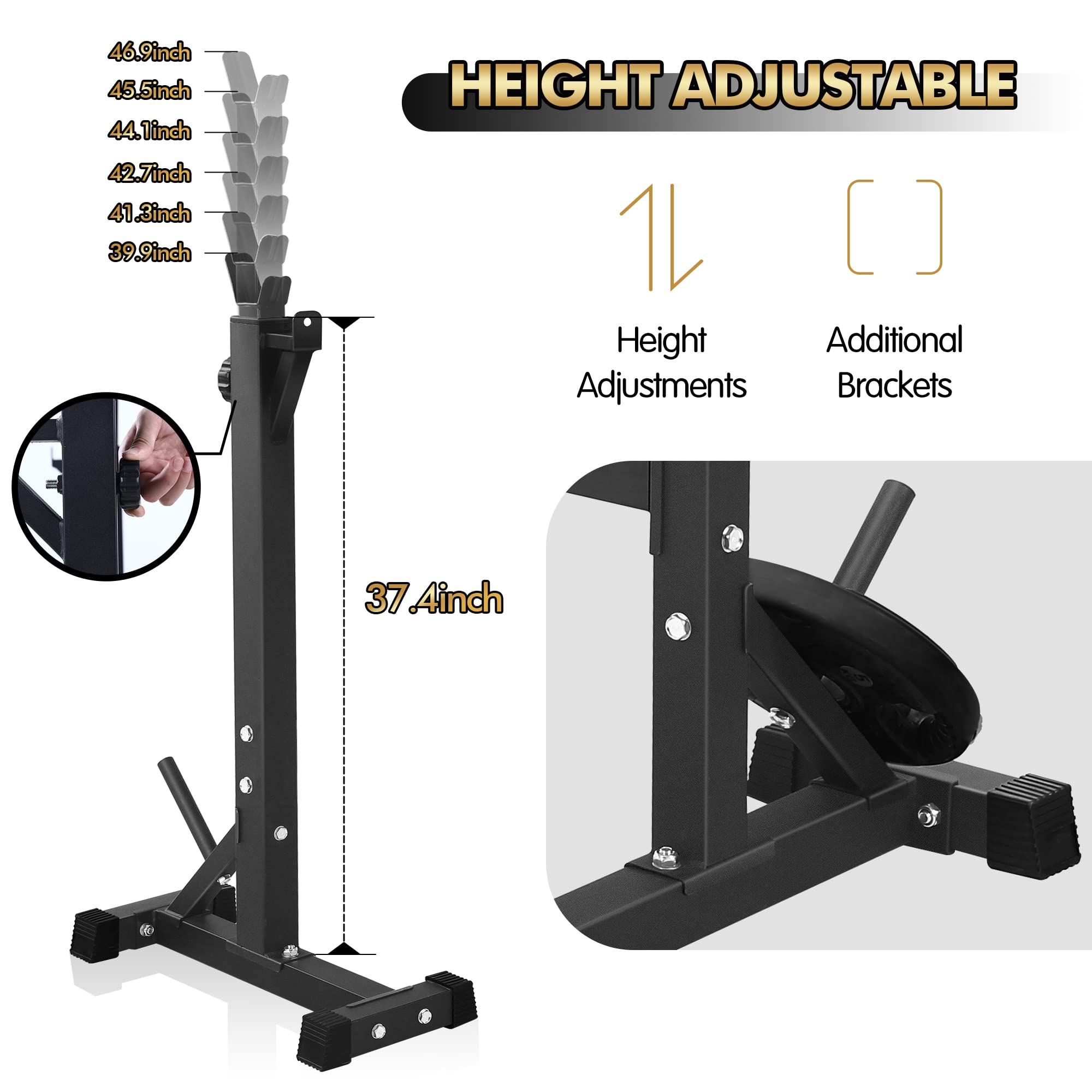 Bench Press, CANPA Olympic Weight Bench with Squat Rack Workout Bench Adjustable Barbell Rack Stand Strength Training Home Gym Multi-Function(Black)