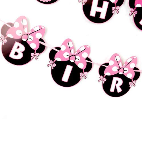 CHuangQi Minnie Themed Party Banner, Happy Birthday Banner, Birthday Party Supplies & Decoration