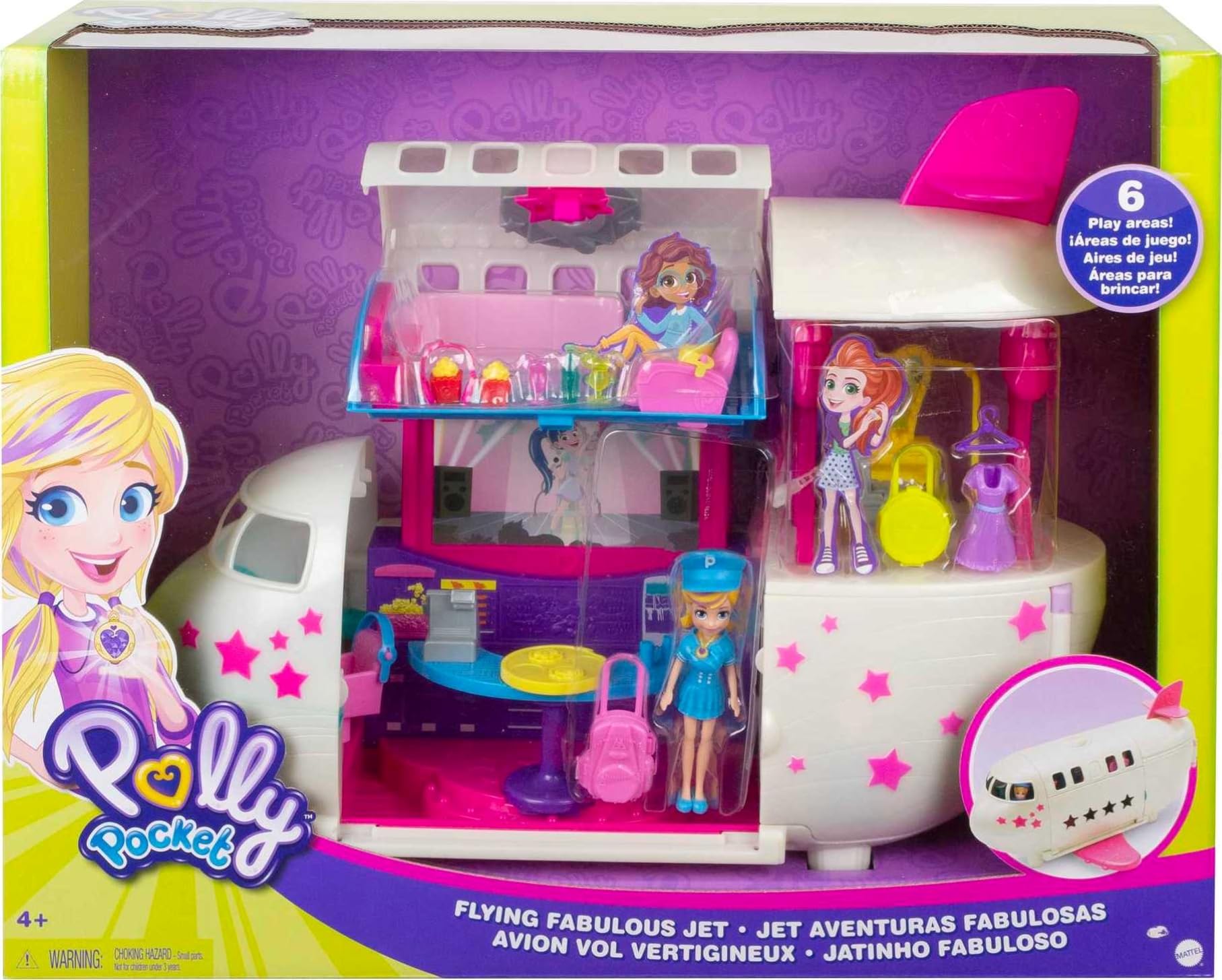 Polly Pocket Travel Toy Playset with 3-inch Doll & Accessories, Transforming Fabulous Flying Jet Airplane Toy