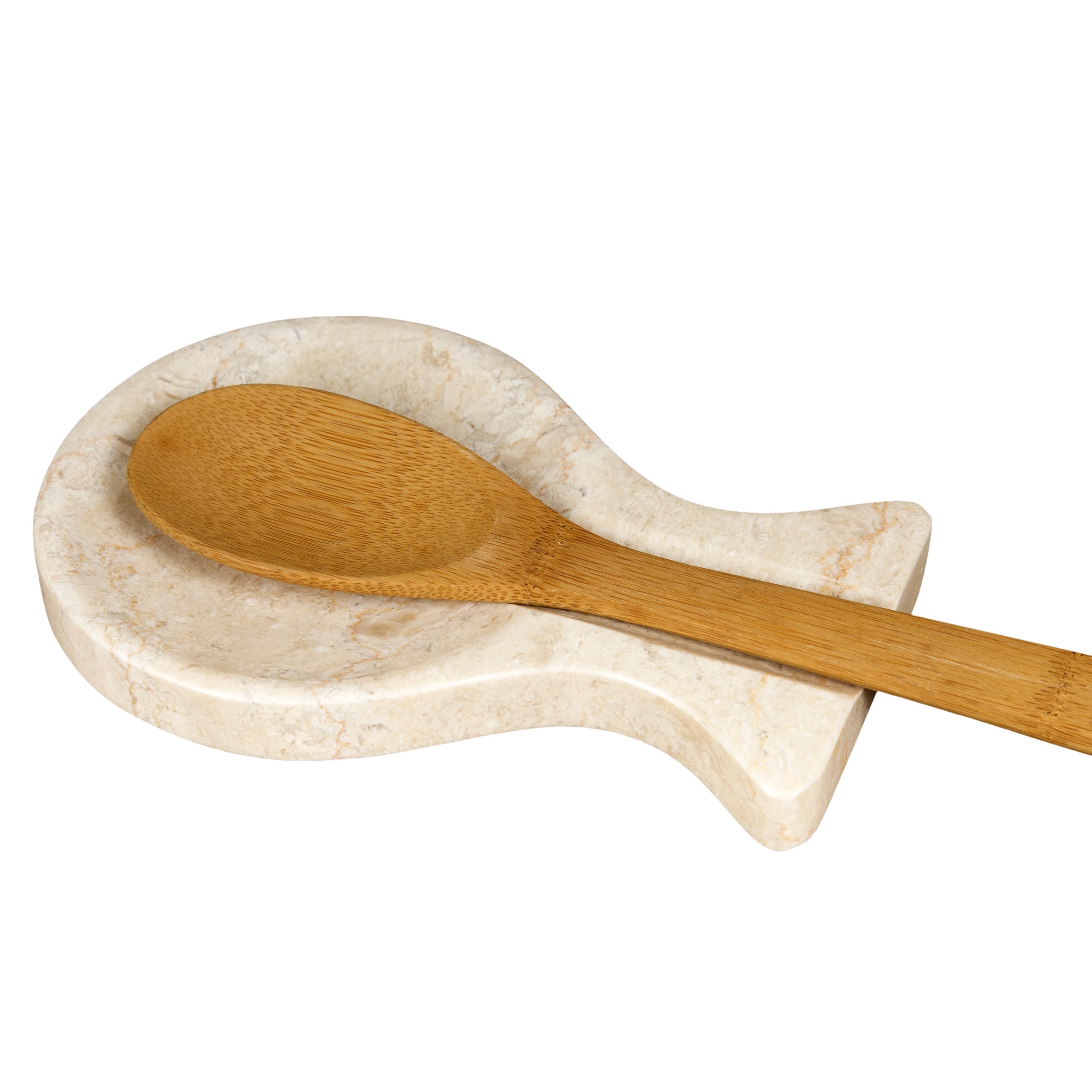 Creative Home Natural Champagne Marble Spoon Rest Ladle Utensil Holder Spatula Holder Kitchen Countertop Dining Table Organizer, 8.6" x 4.9" x 0.8" H, Beige